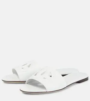 Dolce & Gabbana Logo Cutout Leather Slides - White
