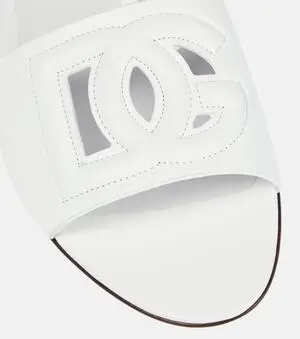 Dolce & Gabbana Logo Cutout Leather Slides - White
