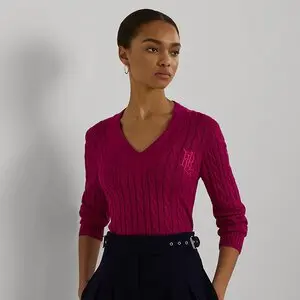 Ralph Lauren Cable-Knit Cricket Sweater Fuchsia Berry