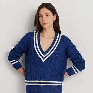 Ralph Lauren Cable-Knit Cricket Sweater Indigo Sail/mascarpone