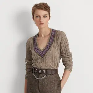Ralph Lauren Cable-Knit Cricket Sweater Truffle Heather Multi