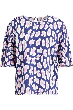 Diane Von Furstenberg Arlene Leopard Print Stretch Ponte Top - Indigo