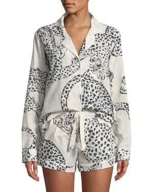 Desmond & Dempsey Leopard Print Classic Short Pajama Set - White