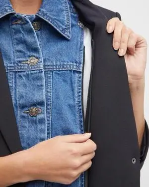 Veronica Beard Scuba Schoolboy Blazer Jacket - Navy