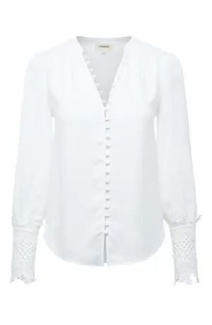 L'Agence Ava Lace Cuff Button-up Blouse - Ivory