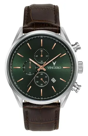 VINCERO Vincero Chrono S Chronograph Strap Watch Dark Olive/ Silver