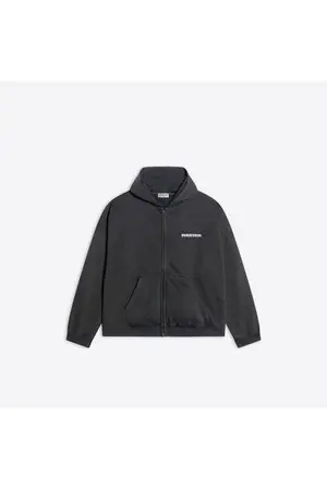 Balenciaga Turn Wide Fit Zip-Up Hoodie Cotton - Black | Editorialist