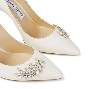 JIMMY CHOO Romy 85 Latte Nappa Leather Pointed-toe Pumps With Crystal Embellishment
