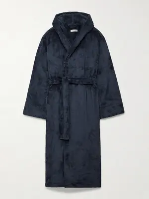 SOHO HOME Logo-embroidered Fleece Hooded Robe - Blue