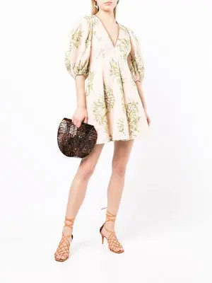Zimmermann Leaf-print Linen Mini Dress