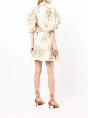Zimmermann Leaf-print Linen Mini Dress