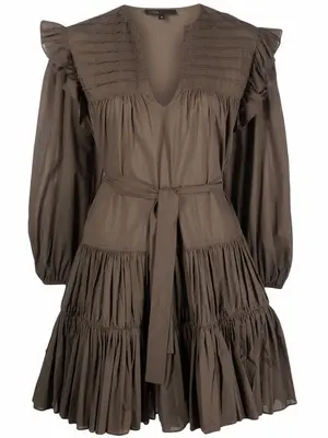 Maje Ruffled Puff-sleeve Dress - Green