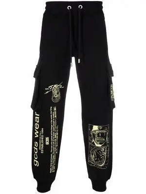 Gcds Graphic-print Cotton Track Pants - Black