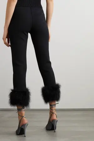 Magda Butrym Feather-trimmed Knitted Slim-leg Pants