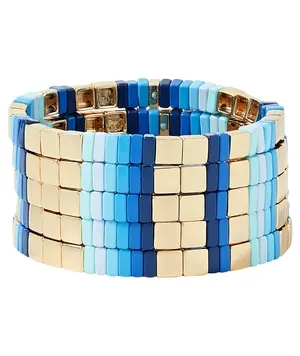 ROXANNE ASSOULIN Chasing Blues Set Of Five Enamel And Gold-tone Bracelets Blue