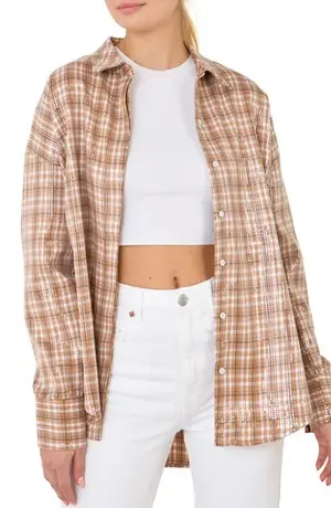 GREY LAB Plaid Sequin Shirt