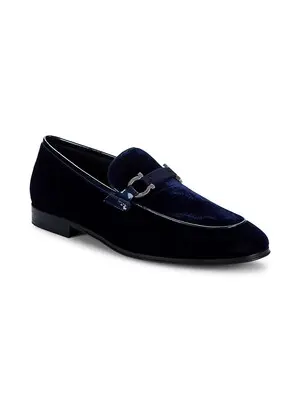 FERRAGAMO Men's Seral Patent Leather & Suede Loafers - Blue - Size 7 - Blue  Blue