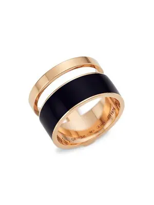 REPOSSI Berber 18k & Navy Lacquer 2-row Ring - Rose Gold