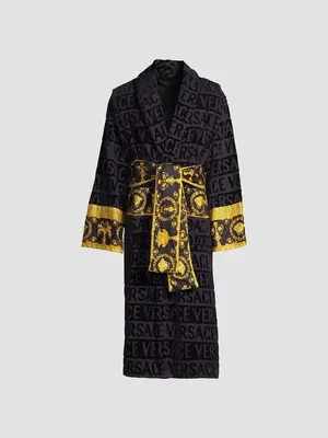 Versace Logo Baroque Bathrobe - Black