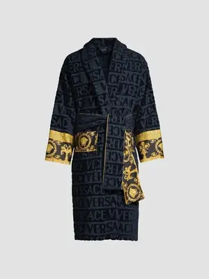 Versace Logo Baroque Bathrobe - Blue