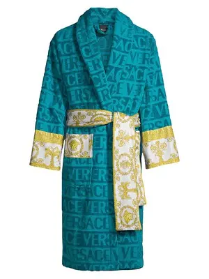 Versace Logo Baroque Bathrobe Capri Blue