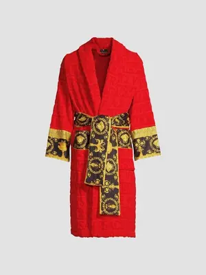 Versace Logo Baroque Bathrobe - Red