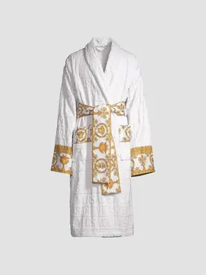 Versace Logo Baroque Bathrobe - White