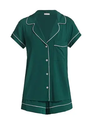 Eberjey Gisele 2-piece Shortie Pajama Set Evergreen Bone