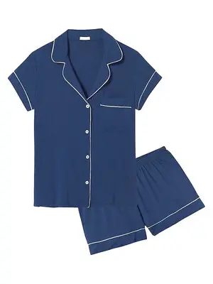 Eberjey Gisele 2-piece Shortie Pajama Set Indigo Blue Ivory