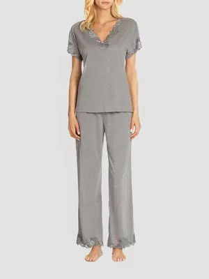 Natori Zen Floral Jersey Pajamas - Grey