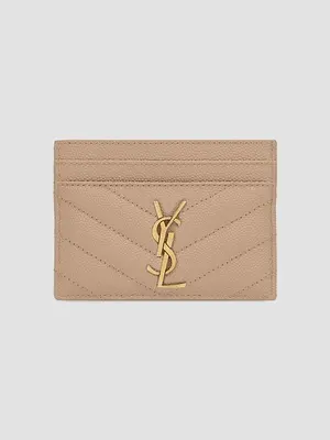 Saint Laurent Cassandre Matelasse Card Case In Grain De Poudre Embossed Leather Fuchsia