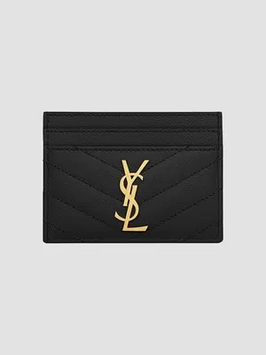 Saint Laurent Cassandre Matelasse Card Case In Grain De Poudre Embossed Leather Fuchsia