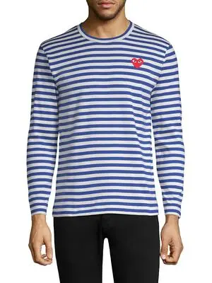 Play Comme Des Garcon Mini Heart Long-sleeve Cotton Tee Navy White