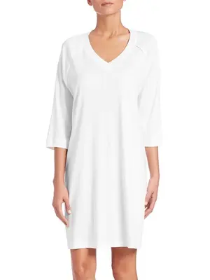 Hanro Pure Essence Three-quarter Sleeve Gown - Off White