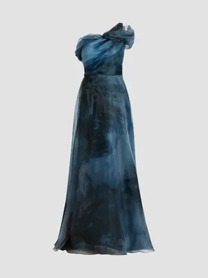 Rene Ruiz Collection Twisted Off-the-shoulder Organza Gown - Blue