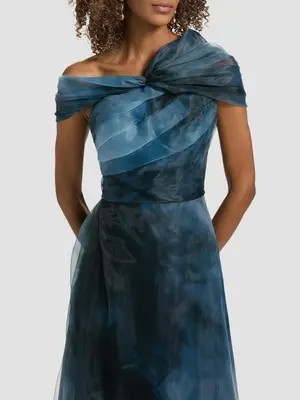 Rene Ruiz Collection Twisted Off-the-shoulder Organza Gown