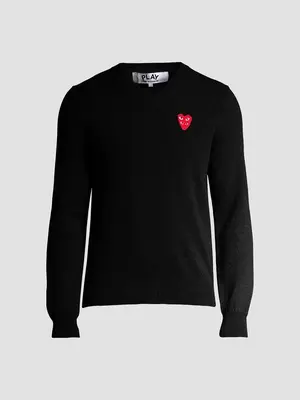 Play Comme Des Garcon Play Double Heart V-neck Pullover - Black