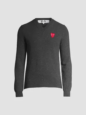 Play Comme Des Garcon Play Double Heart V-neck Pullover - Grey
