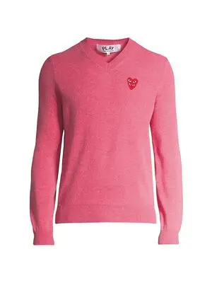 Play Comme Des Garcon Play Double Heart V-neck Pullover Pink