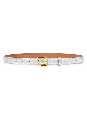 Fendi Logo Leather Belt Argento