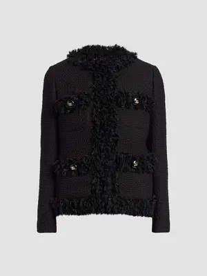 Dolce & Gabbana Boucle Knit Fringe Trim Jacket