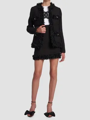 Dolce & Gabbana Boucle Knit Fringe Trim Jacket