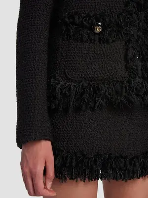 Dolce & Gabbana Boucle Knit Fringe Trim Jacket