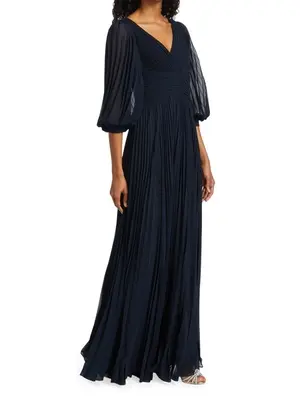 Rickie Freeman For Teri Jon Chiffon Pleated Gown