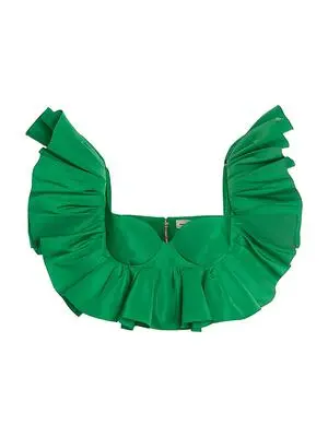 Alexander McQueen Satin Ruffle Crop Top - Chrome Green