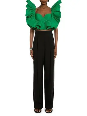 Alexander McQueen Satin Ruffle Crop Top