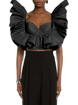 Alexander McQueen Satin Ruffle Crop Top