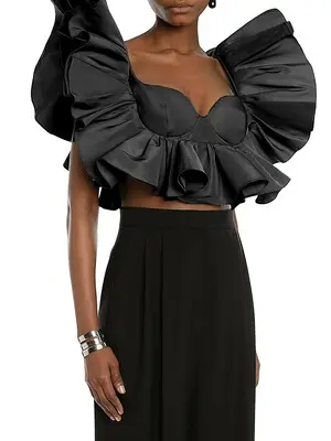 Alexander McQueen Satin Ruffle Crop Top