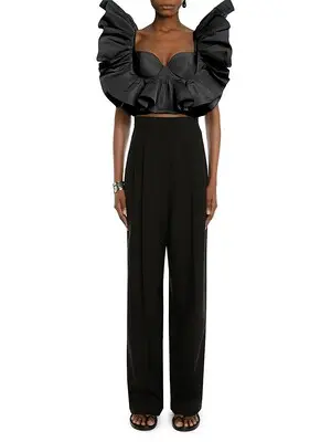 Alexander McQueen Satin Ruffle Crop Top