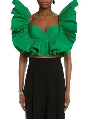 Alexander McQueen Satin Ruffle Crop Top